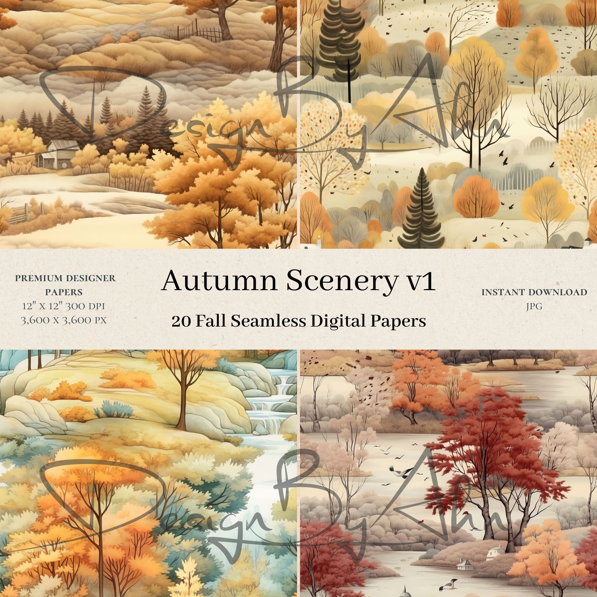 20 Autumn Scenery Digital Papers - Watercolor Seamless Pattern, Forest ...