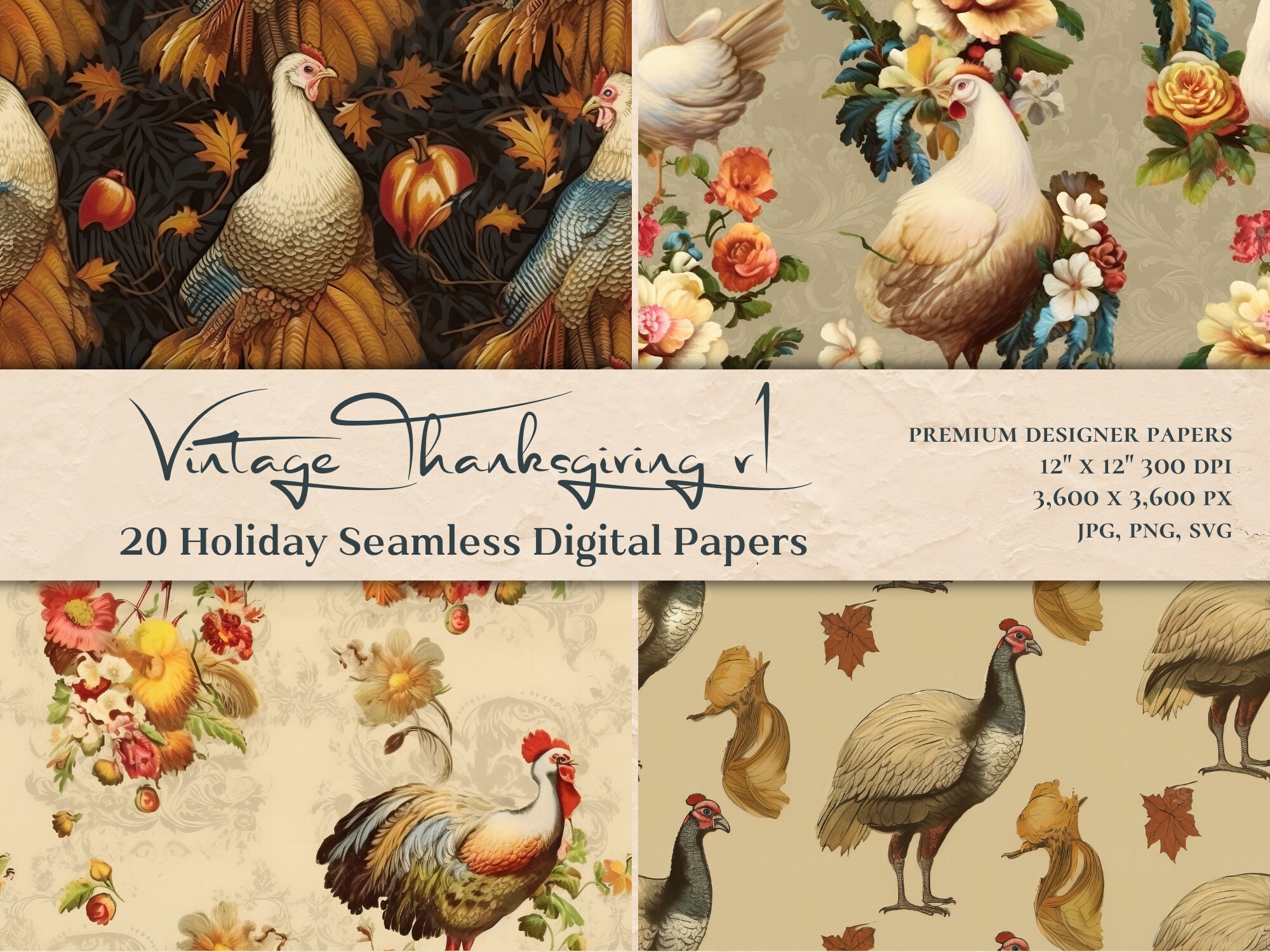 20 Vintage Thanksgiving Digital Papers Vintage Scrapbook, Autumn ...