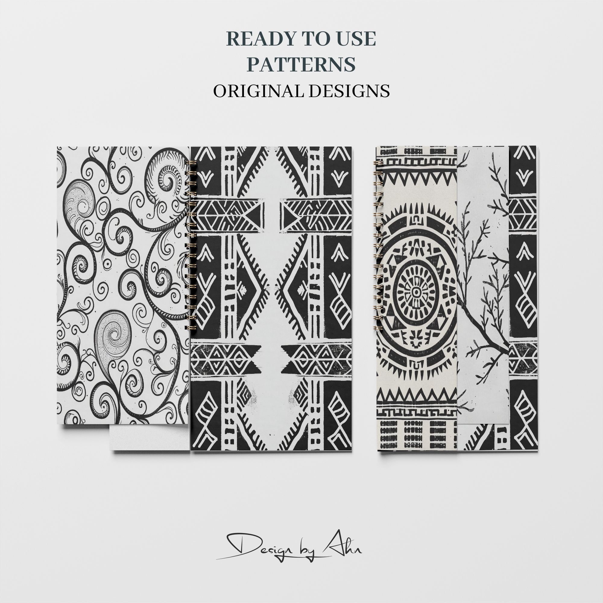 20 Black & White Boho Digital Papers Commercial Use, Scrapbook Paper ...