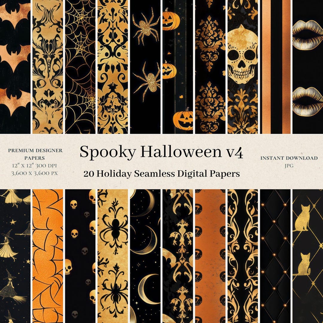 20 Spooky Halloween Digital Papers - Black Copper Seamless Pattern ...