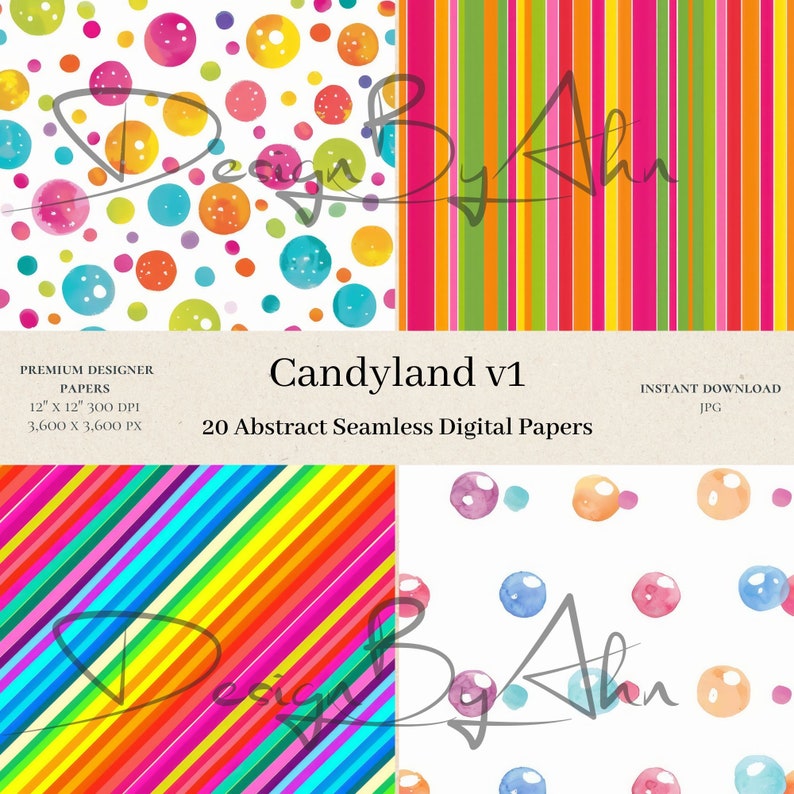20 Candyland Digital Papers - Pink Seamless Digital Paper, Rainbow ...
