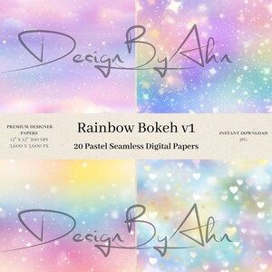 20 Rainbow Bokeh Digital Papers - Pastel Scrapbook, Soft Bokeh Digital ...