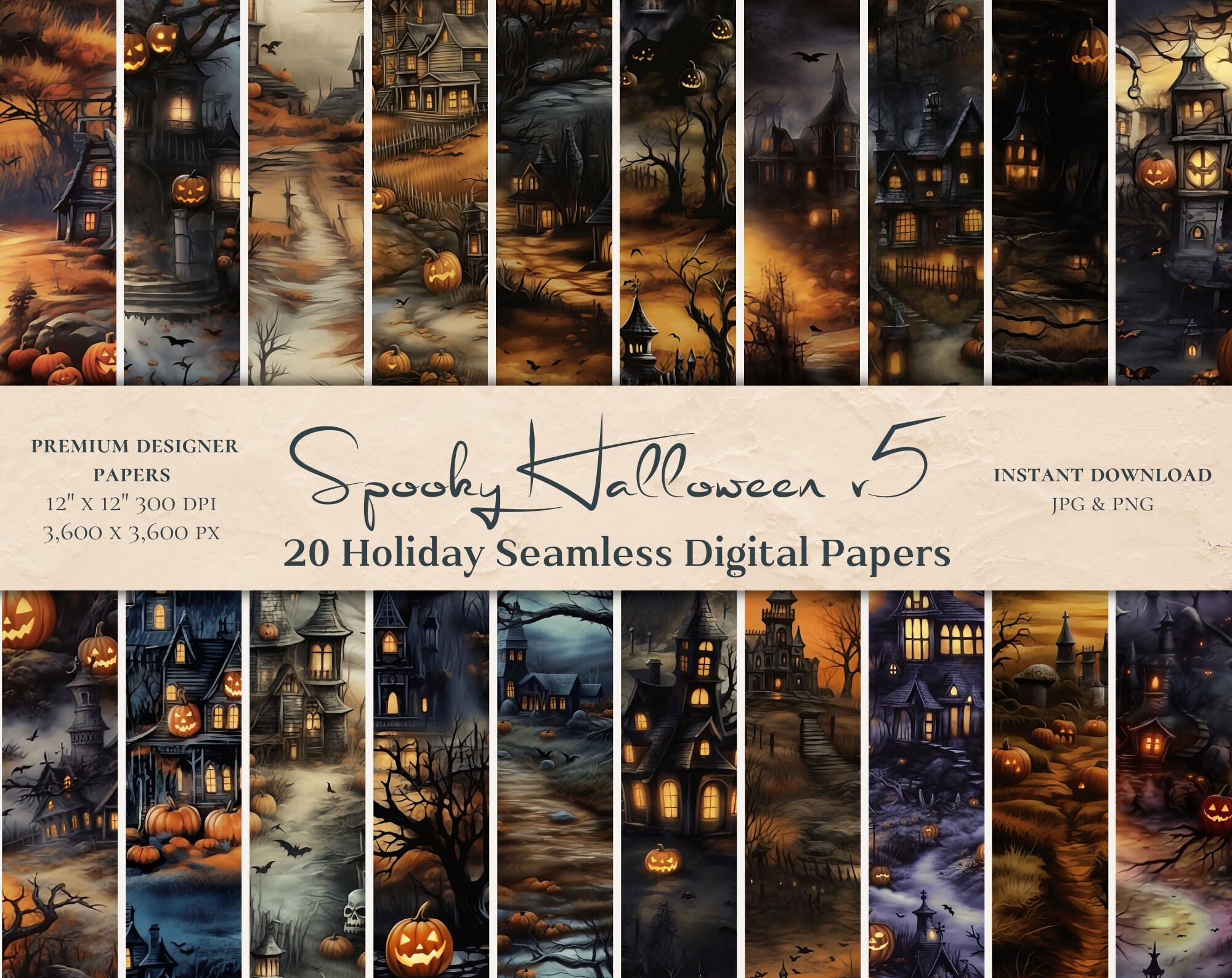 20 Spooky Halloween Digital Papers PNG, JPG, Pumpkin Seamless Pattern ...