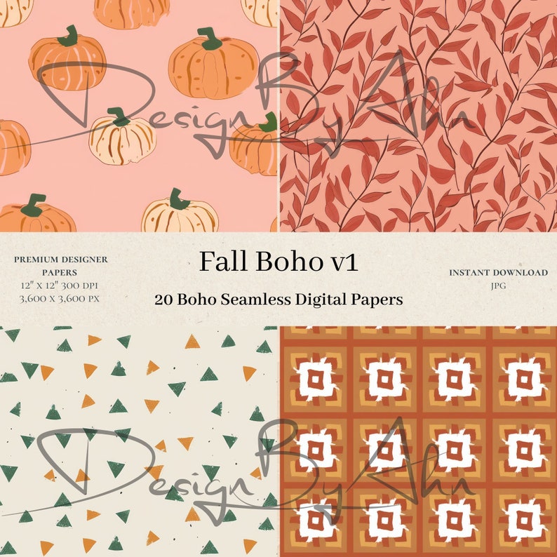 20 Fall Boho Digital Papers - Abstract Scrapbook, Autumn Digital Paper ...