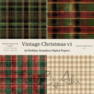 20 Vintage Christmas Digital Papers - Plaid Seamless Pattern, Festive ...