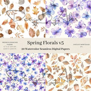 20 Spring Florals Digital Papers - Watercolor Scrapbook, Flowers ...