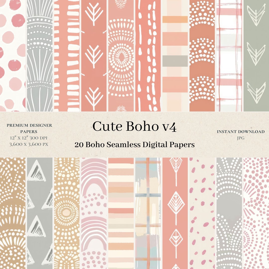 20 Cute Boho Digital Papers - Commercial Use, Scrapbook Paper ...