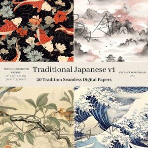20 Traditional Japanese Digital Papers - Grunge Scrapbook, Seamless ...