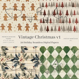 20 Vintage Christmas Digital Papers - Plaid Seamless Pattern, Festive ...