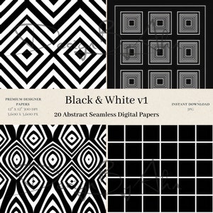 20 Black & White Digital Papers - Geometric Scrapbook, Seamless Digital ...