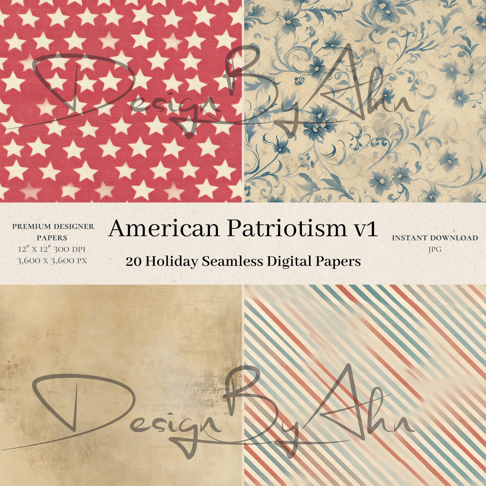 20 American Patriotism Digital Papers - Memorial Day Seamless Pattern ...