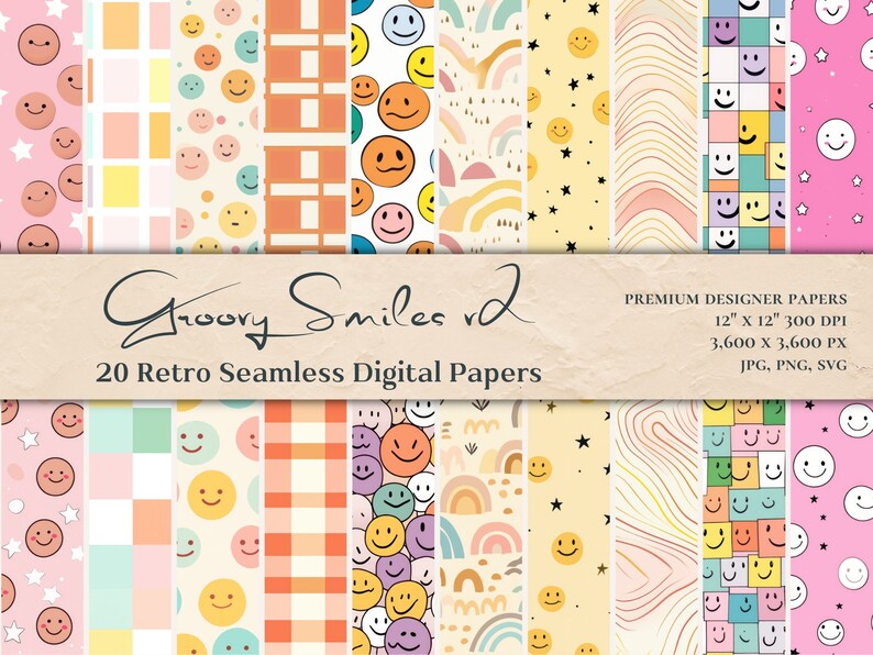 20 Groovy Smiles Digital Papers Seamless Patterns - Etsy