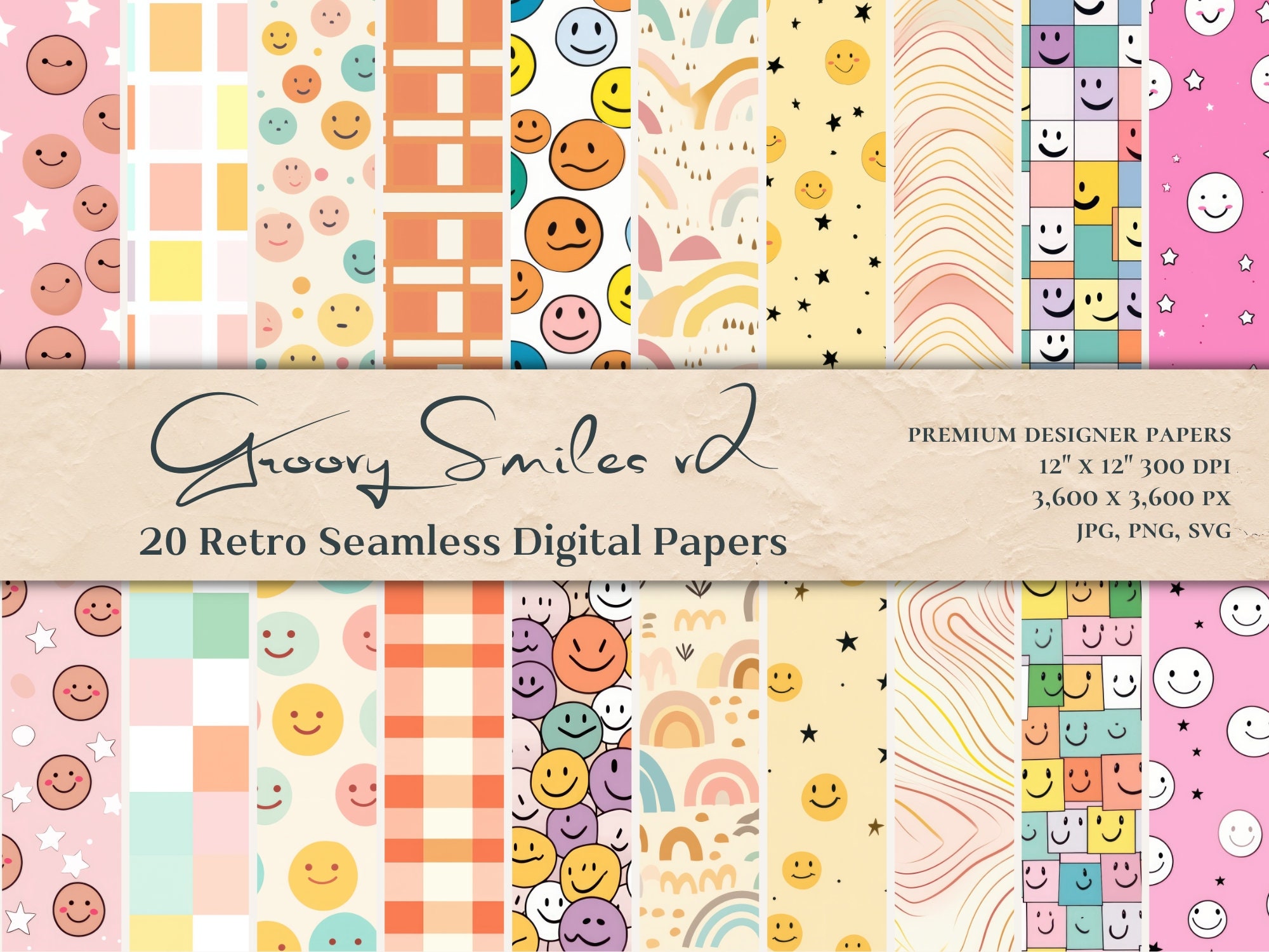 20 Groovy Smiles Digital Papers Seamless Patterns - Etsy