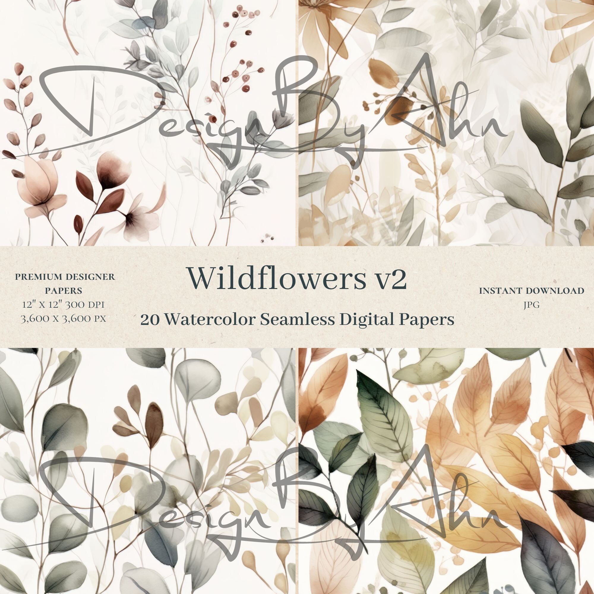 20 Watercolor Wildflowers Digital Papers Watercolor Scrapbook ...