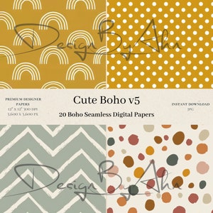 20 Cute Boho Digital Papers - Commercial Use, Scrapbook Paper ...