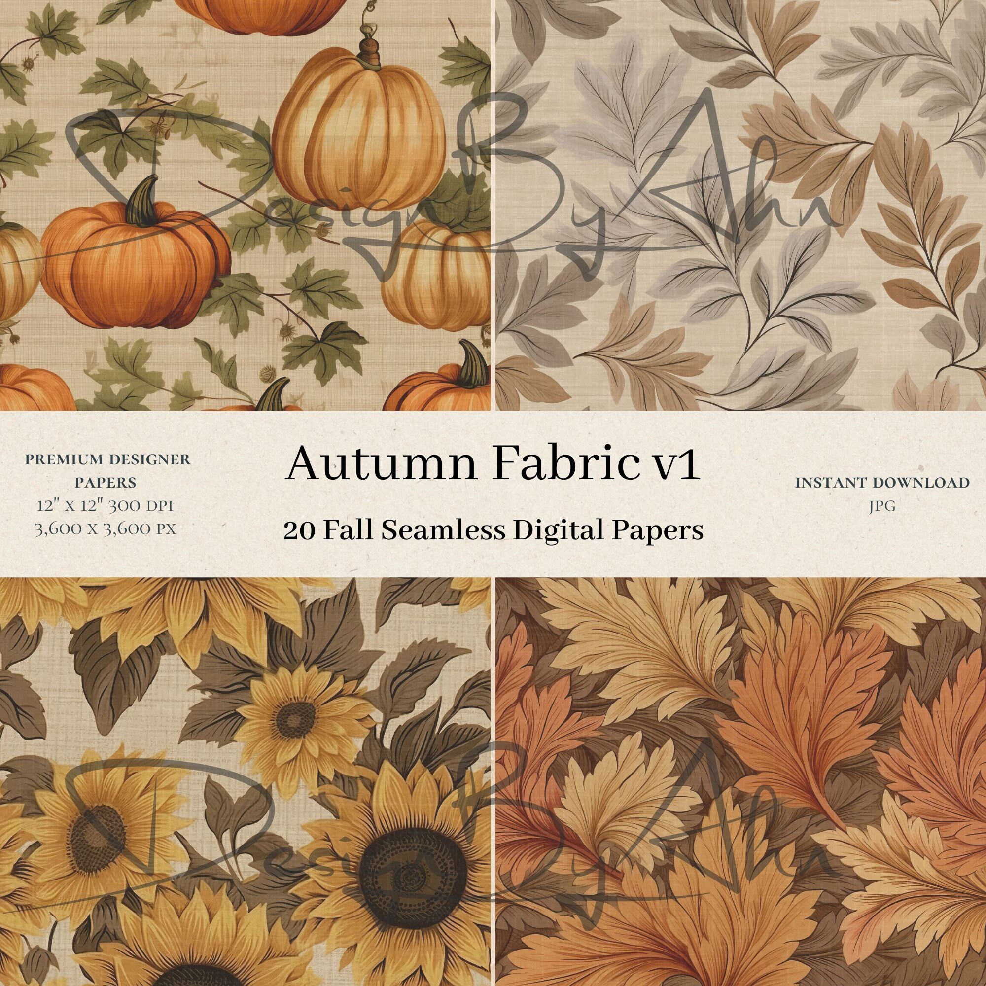 20 Autumn Fabric Digital Papers - Linen Seamless Pattern, Rustic ...
