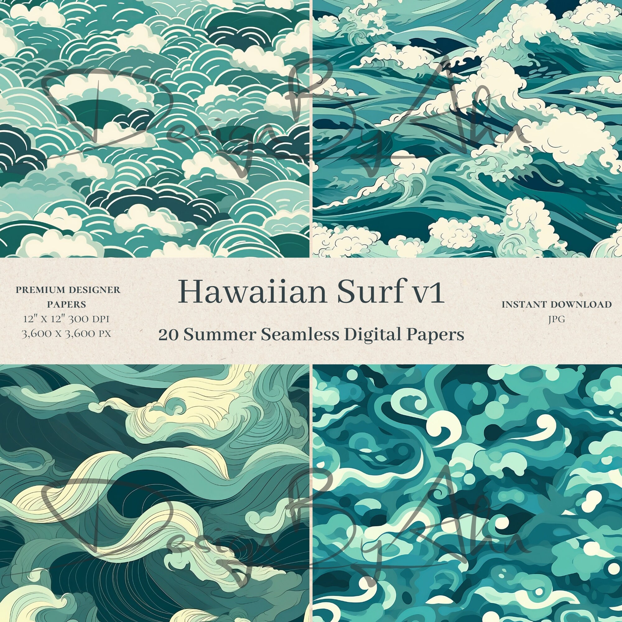20 Hawaiian Surf Digital Papers JPG Tropical Seamless Pattern, Surf ...