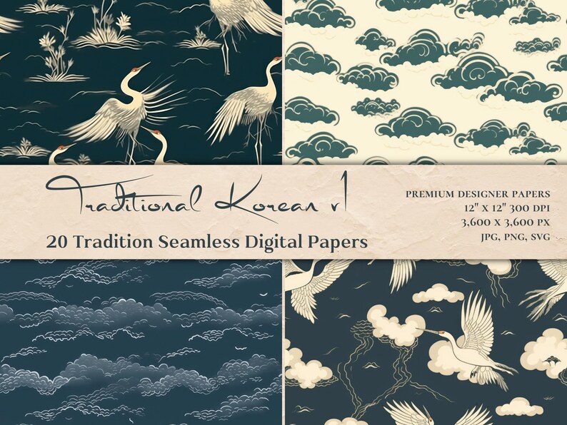 20 Traditional Korean Digital Papers Hand-drawn Scrapbook - Etsy