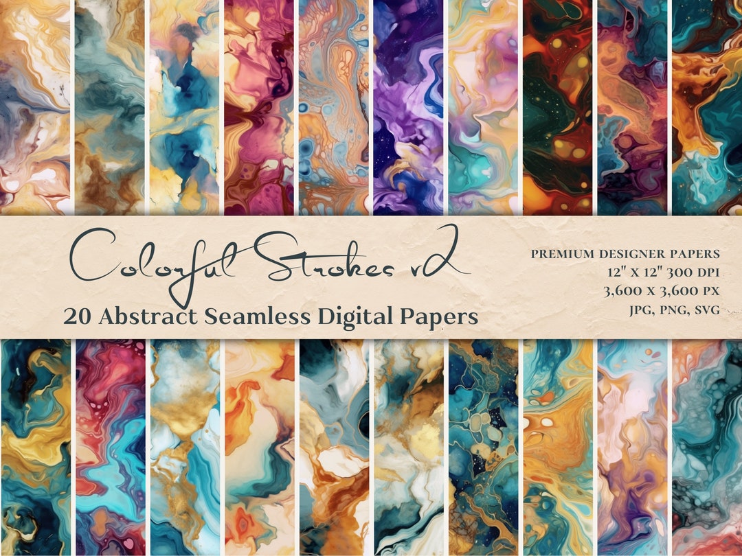 20 Colorful Strokes Digital Papers Watercolor Scrapbook - Etsy
