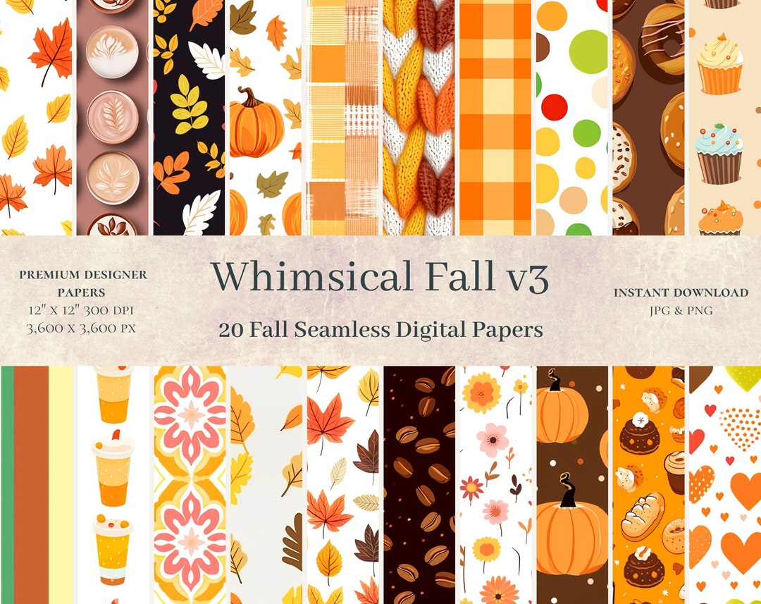 20 Whimsical Fall Digital Papers - Thanksgiving Seamless Pattern, Fall ...