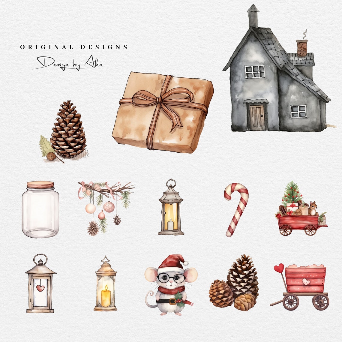 33 Playful Christmas Clipart Set Transparent Background, Digital PNG ...
