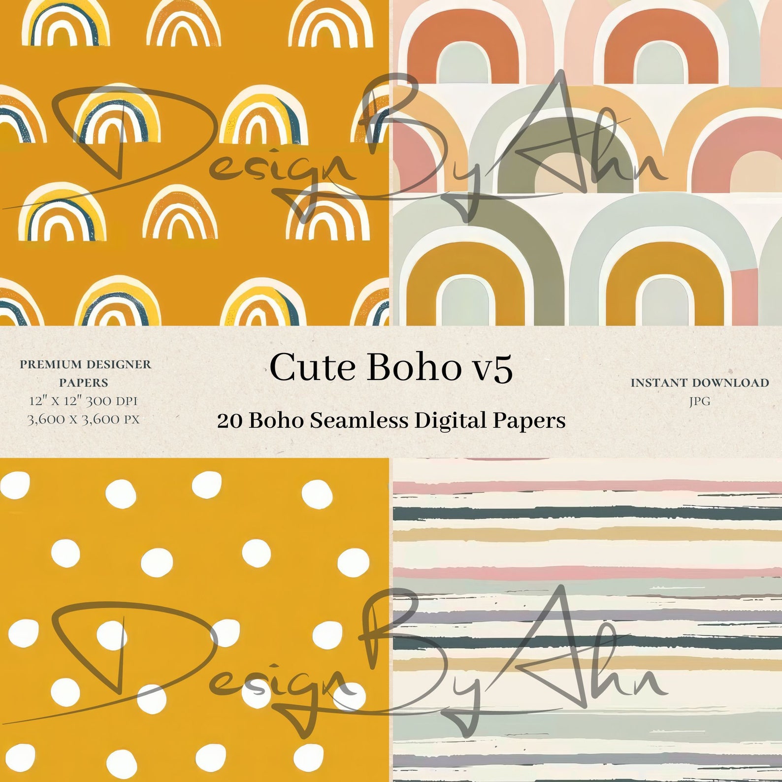 20 Cute Boho Digital Papers - Commercial Use, Scrapbook Paper ...