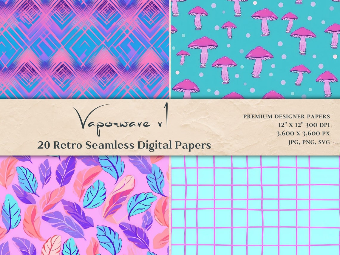 20 Vaporwave Digital Papers Trendy Scrapbook Vaporwave - Etsy