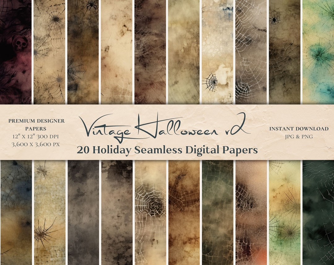 20 Vintage Halloween Digital Papers - PNG, JPG, Spider Cobweb Seamless ...