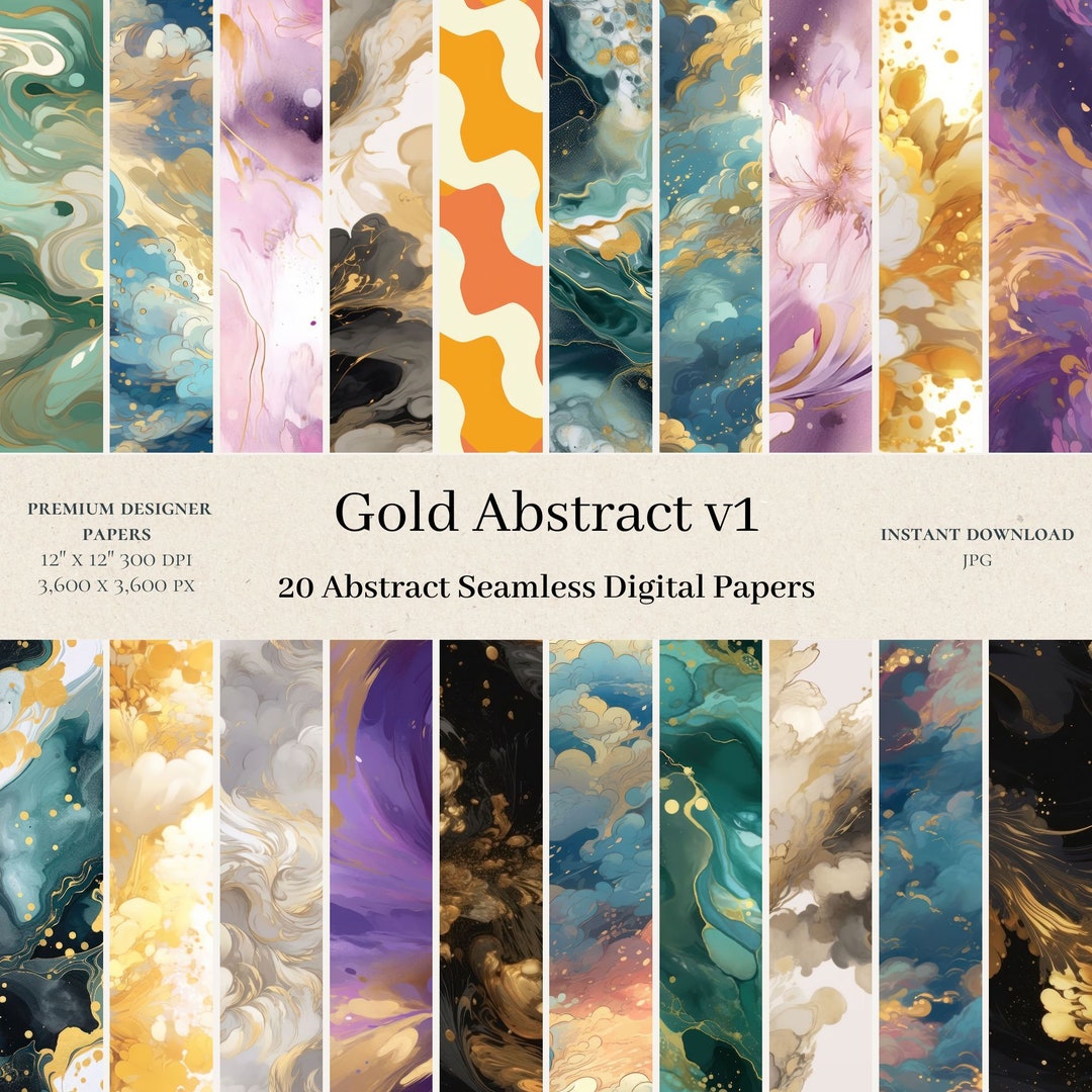 20 Gold Abstract Digital Papers - Watercolor Scrapbook, Seamless ...