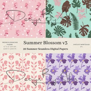 20 Summer Blossom Digital Papers - Flower Seamless Digital Paper, Rose ...