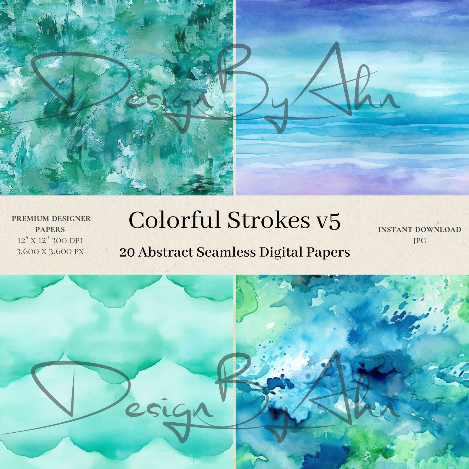 20 Colorful Strokes Digital Papers - Summer Scrapbook,sea Ocean ...