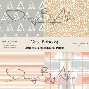 20 Cute Boho Digital Papers - Commercial Use, Scrapbook Paper ...