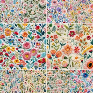 20 Floral Embroidery Digital Papers - Colorful Fabric Seamless Digital ...