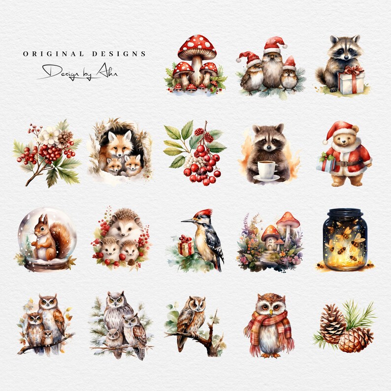 60 Winter Woodland Clipart Set Transparent Background, Digital PNG ...