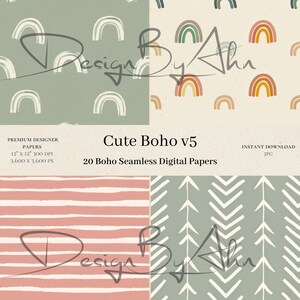 20 Cute Boho Digital Papers - Commercial Use, Scrapbook Paper ...
