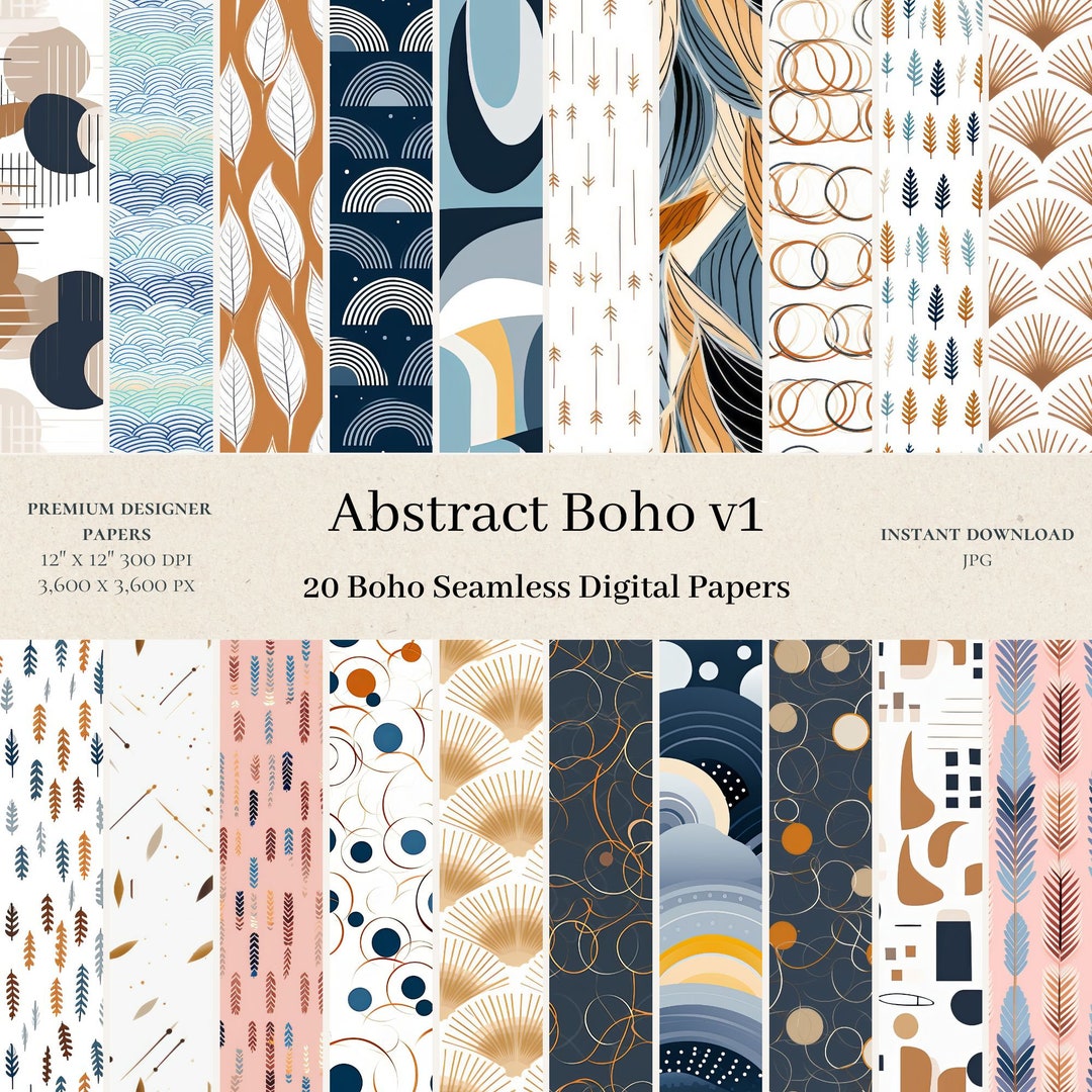 20 Abstract Boho Digital Papers - Modern Boho Scrapbook, Seamless ...