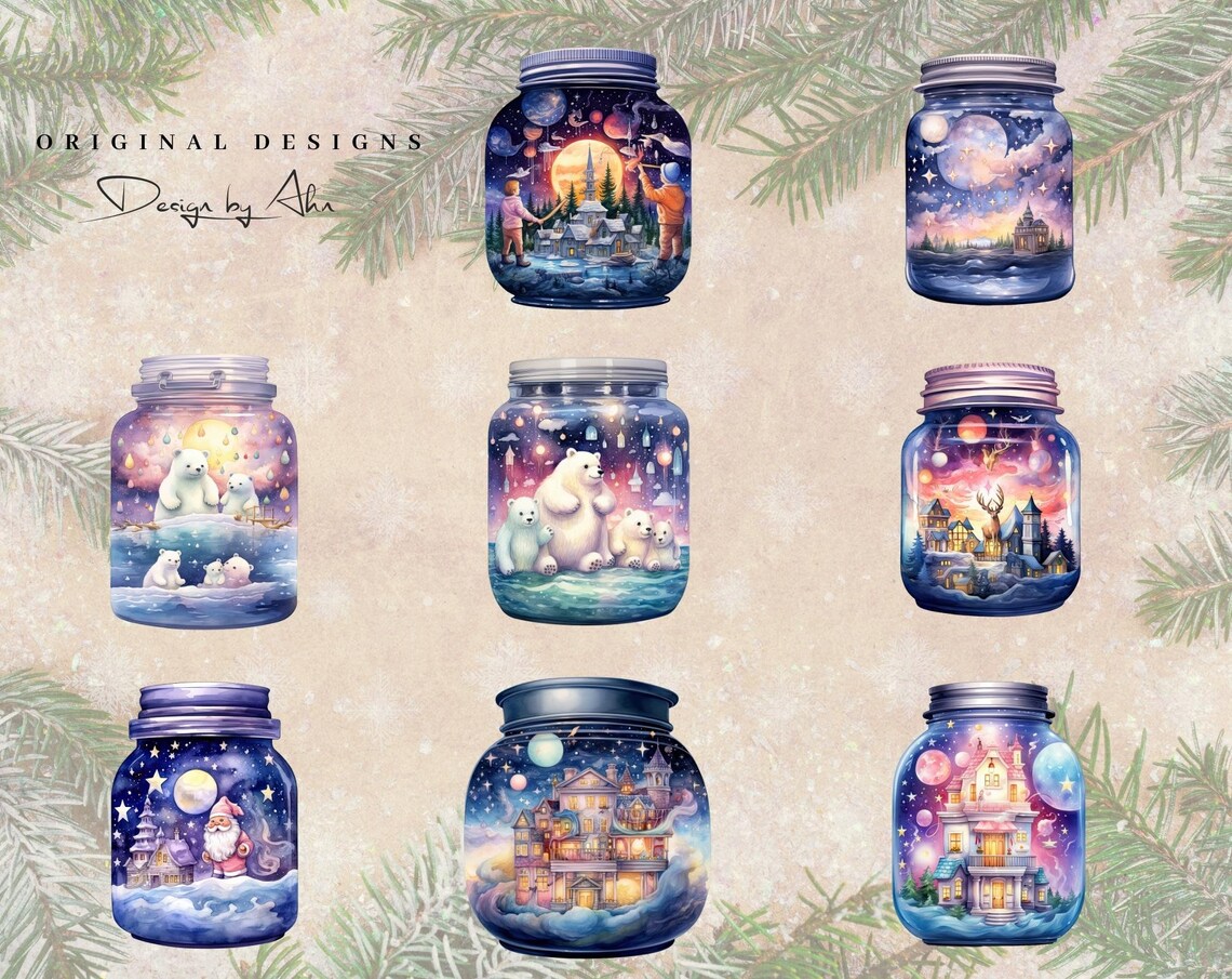 42 Christmas Fantasy Jars Clipart Set Transparent Background, Santa ...