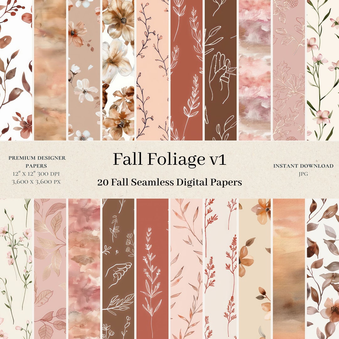 20 Fall Foliage Digital Papers - Floral Digital Paper, Scrapbook ...