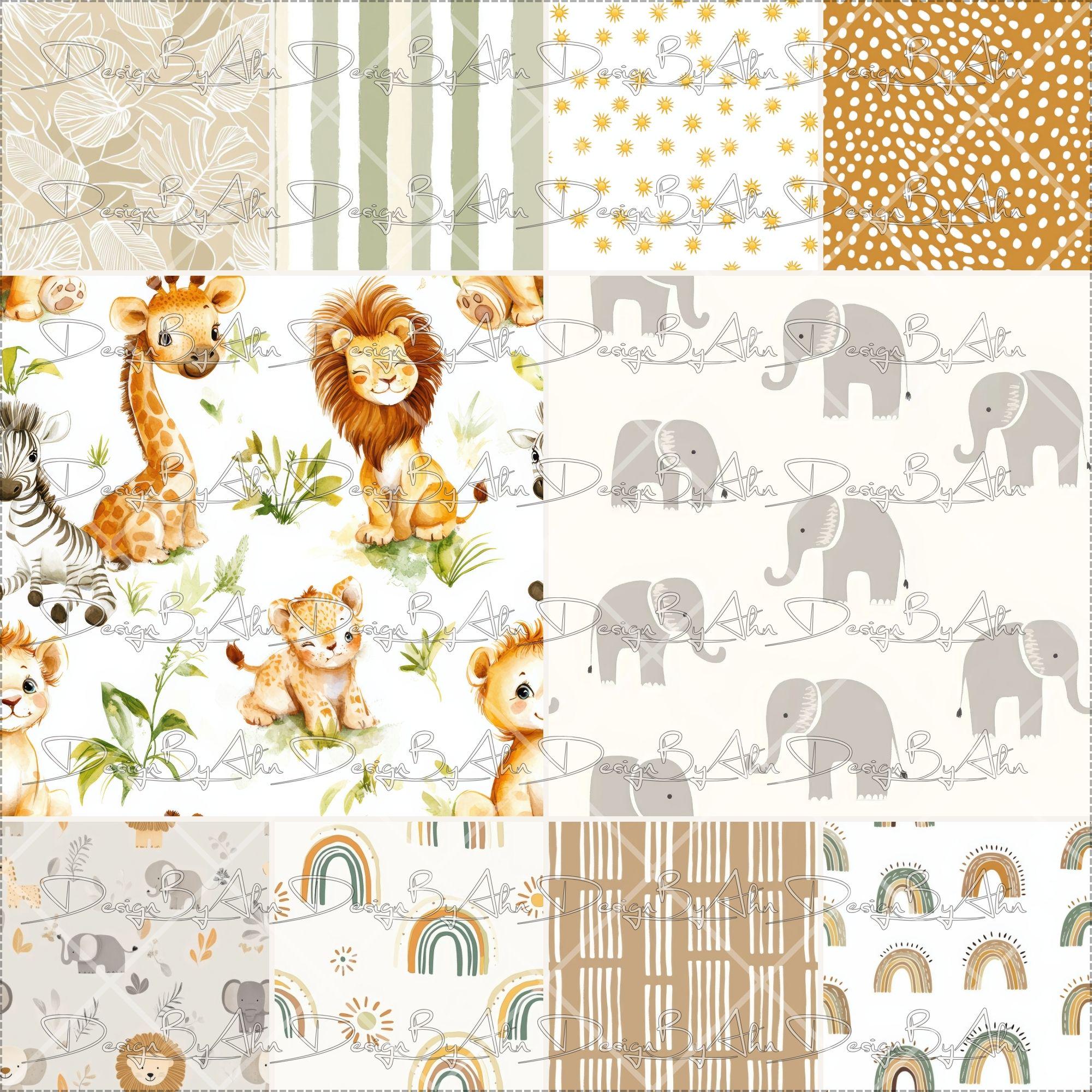 20 Cute Safari Digital Papers - Safari Animals Seamless Digital Paper ...
