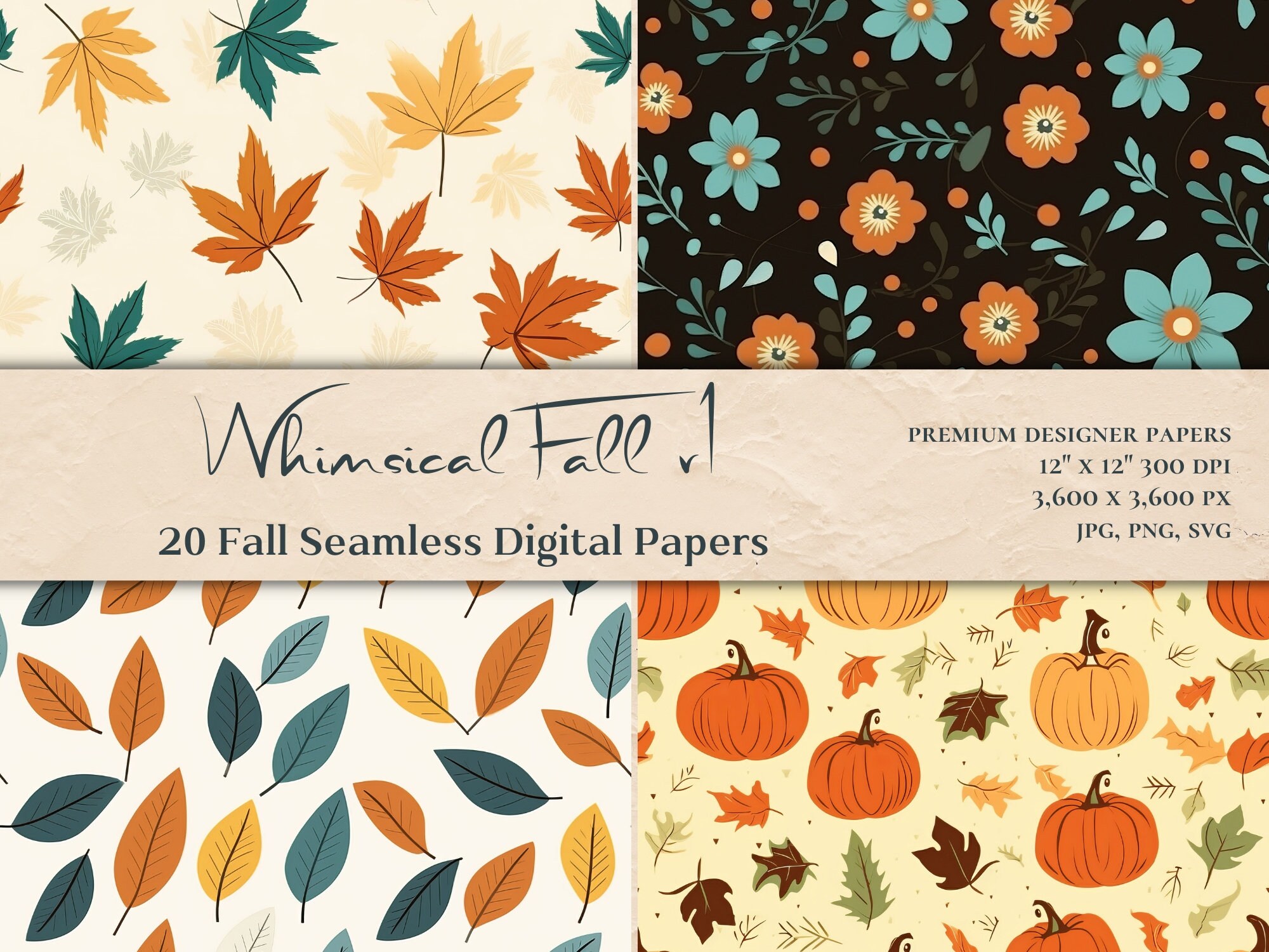 20 Whimsical Fall Digital Papers Abstract Scrapbook Autumn - Etsy