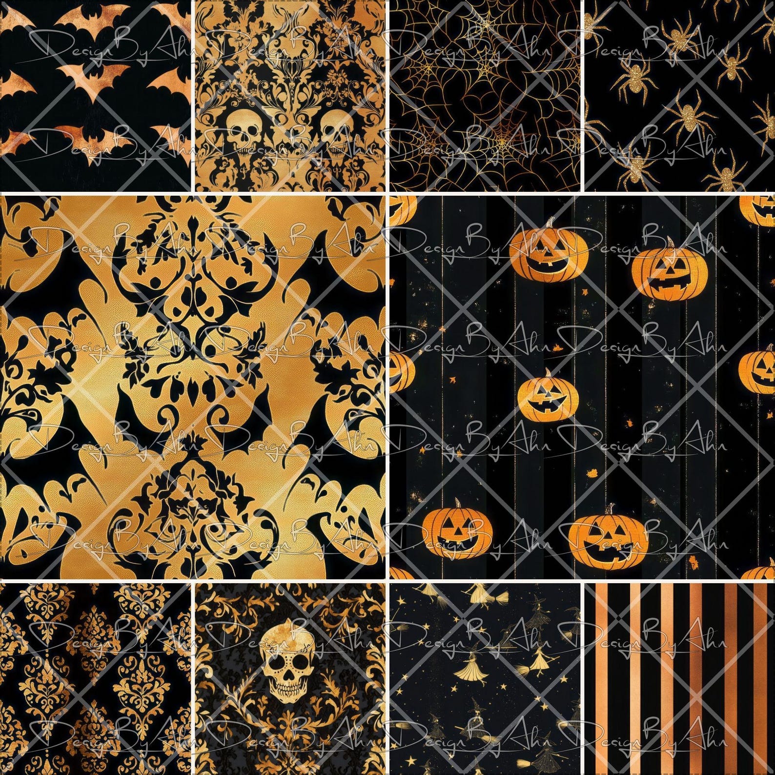 20 Spooky Halloween Digital Papers - Black Copper Seamless Pattern ...