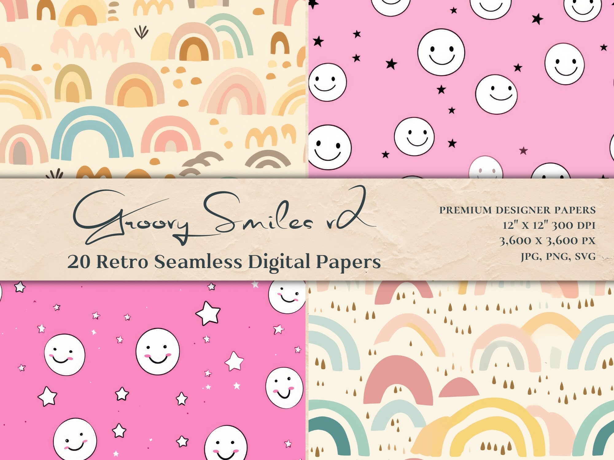 20 Groovy Smiles Digital Papers Seamless Patterns - Etsy