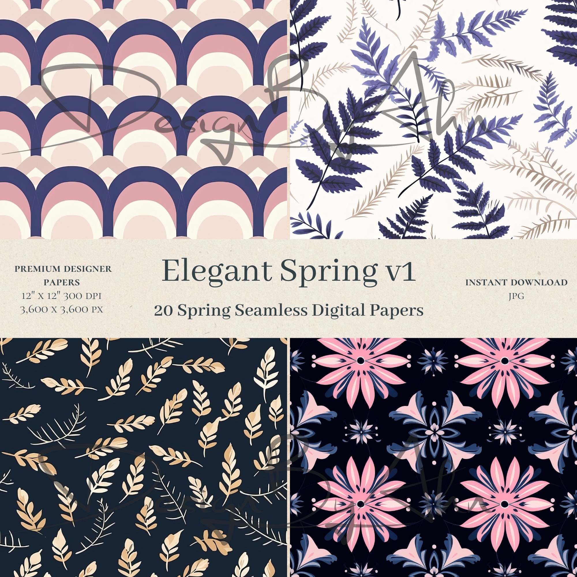 20 Elegant Spring Digital Papers - Bird Seamless Pattern, Swan Junk ...
