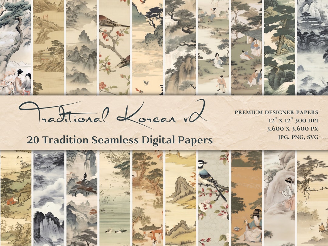 20 Traditional Korean Digital Papers Hand-drawn Scrapbook - Etsy