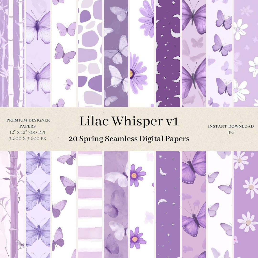 20 Lilac Whisper Digital Papers - Seamless Pattern Backgrounds, 20 Jpgs ...
