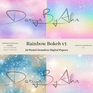 20 Rainbow Bokeh Digital Papers - Pastel Scrapbook, Soft Bokeh Digital ...