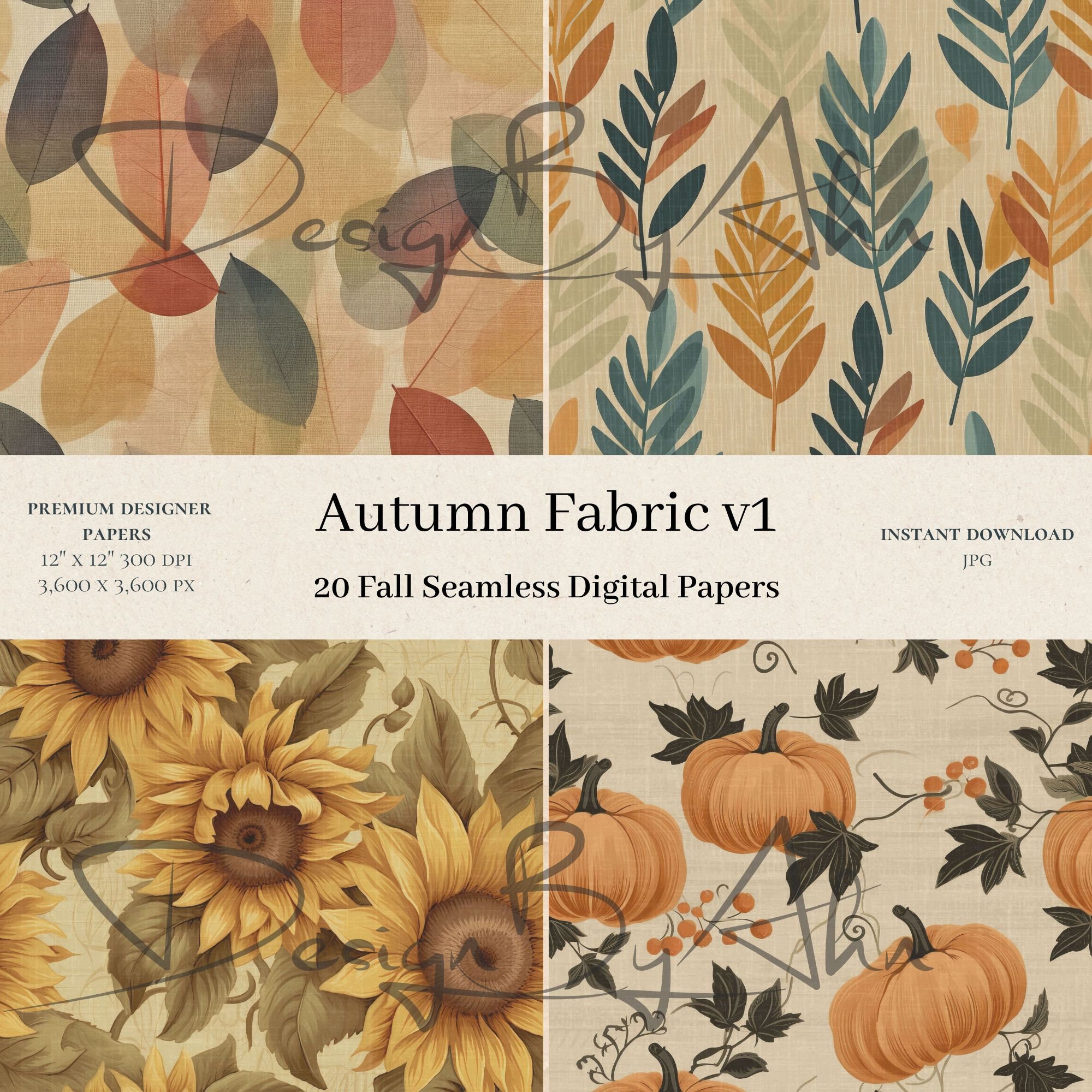 20 Autumn Fabric Digital Papers - Linen Seamless Pattern, Rustic ...
