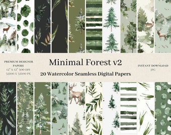 20 Minimal Forest Digital Papers - Watercolor Seamless Digital Paper ...