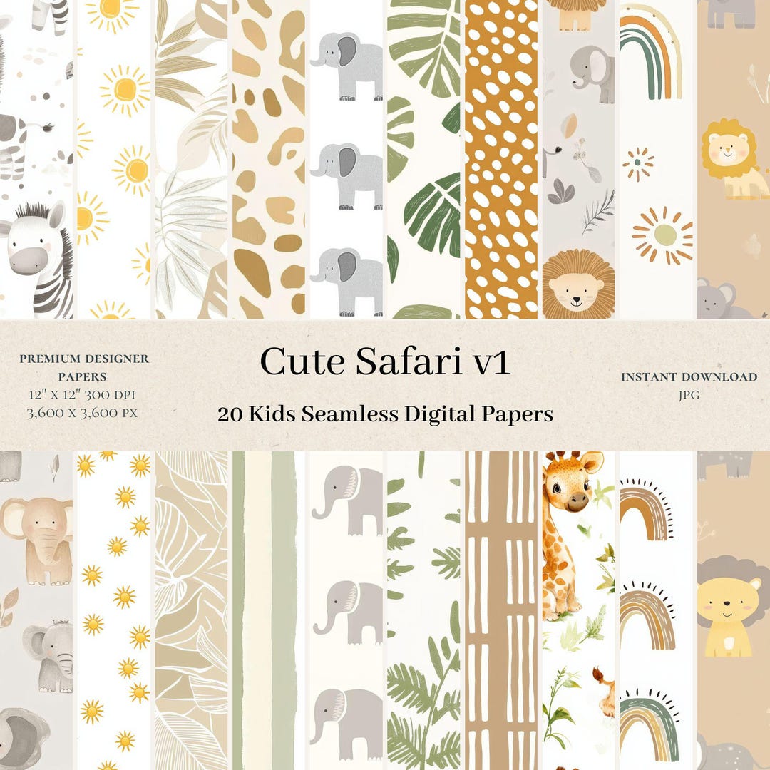20 Cute Safari Digital Papers - Safari Animals Seamless Digital Paper ...