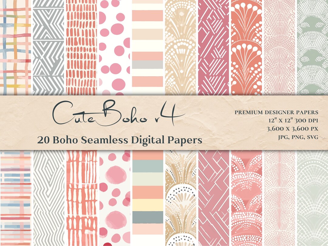 20 Cute Boho Digital Papers Commercial Use Scrapbook Paper - Etsy